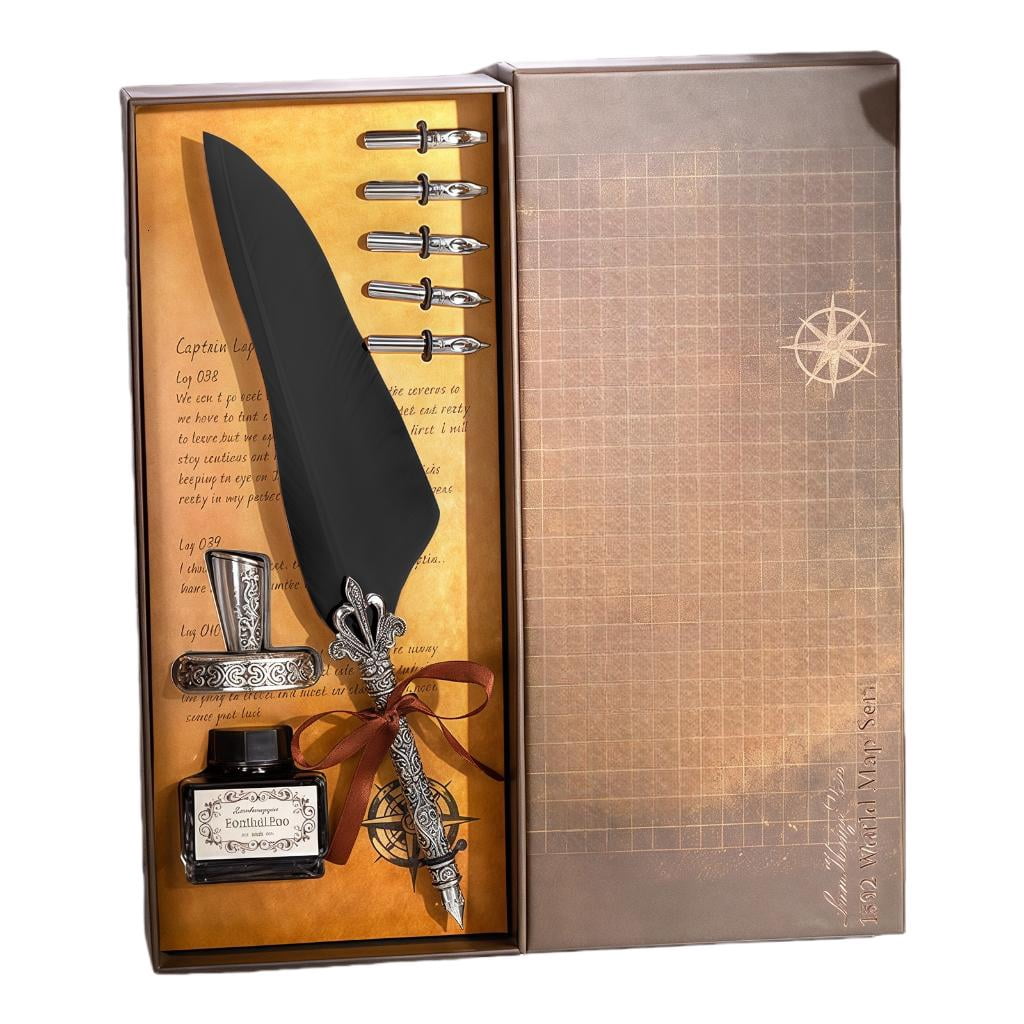 Antique Quill Pen With Inks And 5 Interchangeable Nibs For Handwriting ...