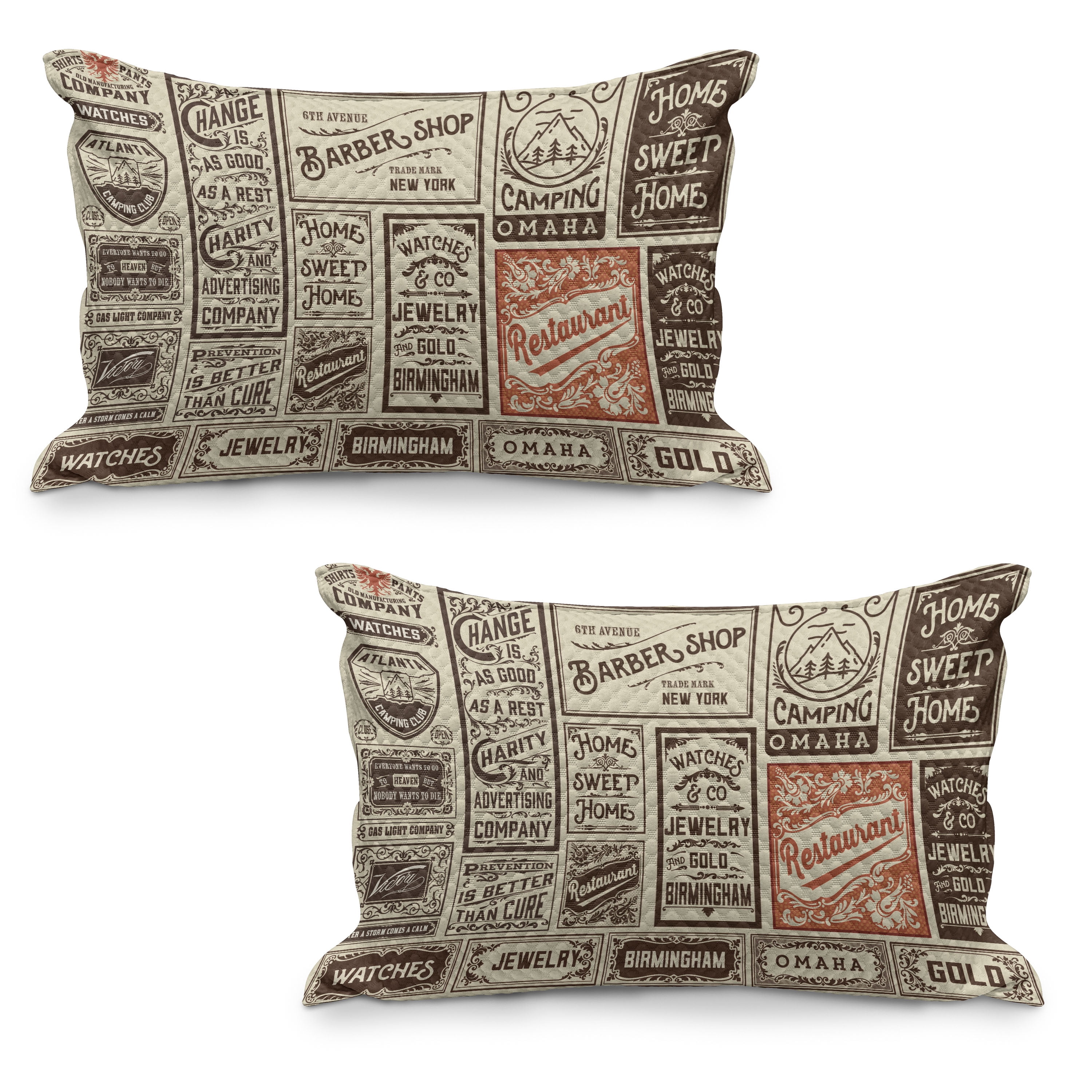 Antique Quilted Pillowcover Set of 2, Composition of Old Advertisement ...