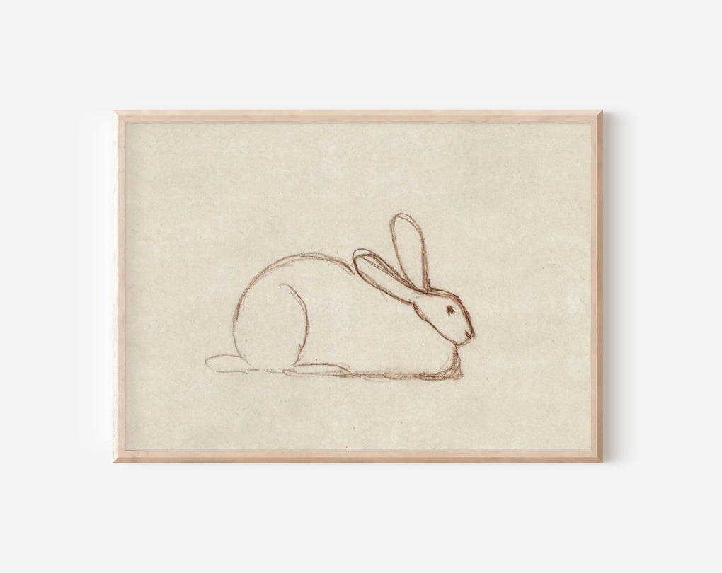 Antique Rabbit Sketch Neutral Nursery Wall Art Minimalist Bunny Fine ...