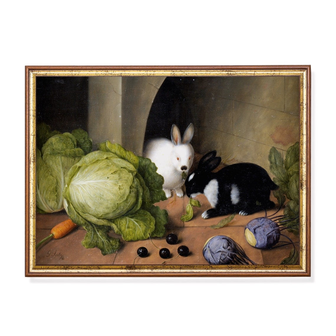 Antique Rabbit Still Life Vintage Farmhouse Kitchen Art Home Decor ...