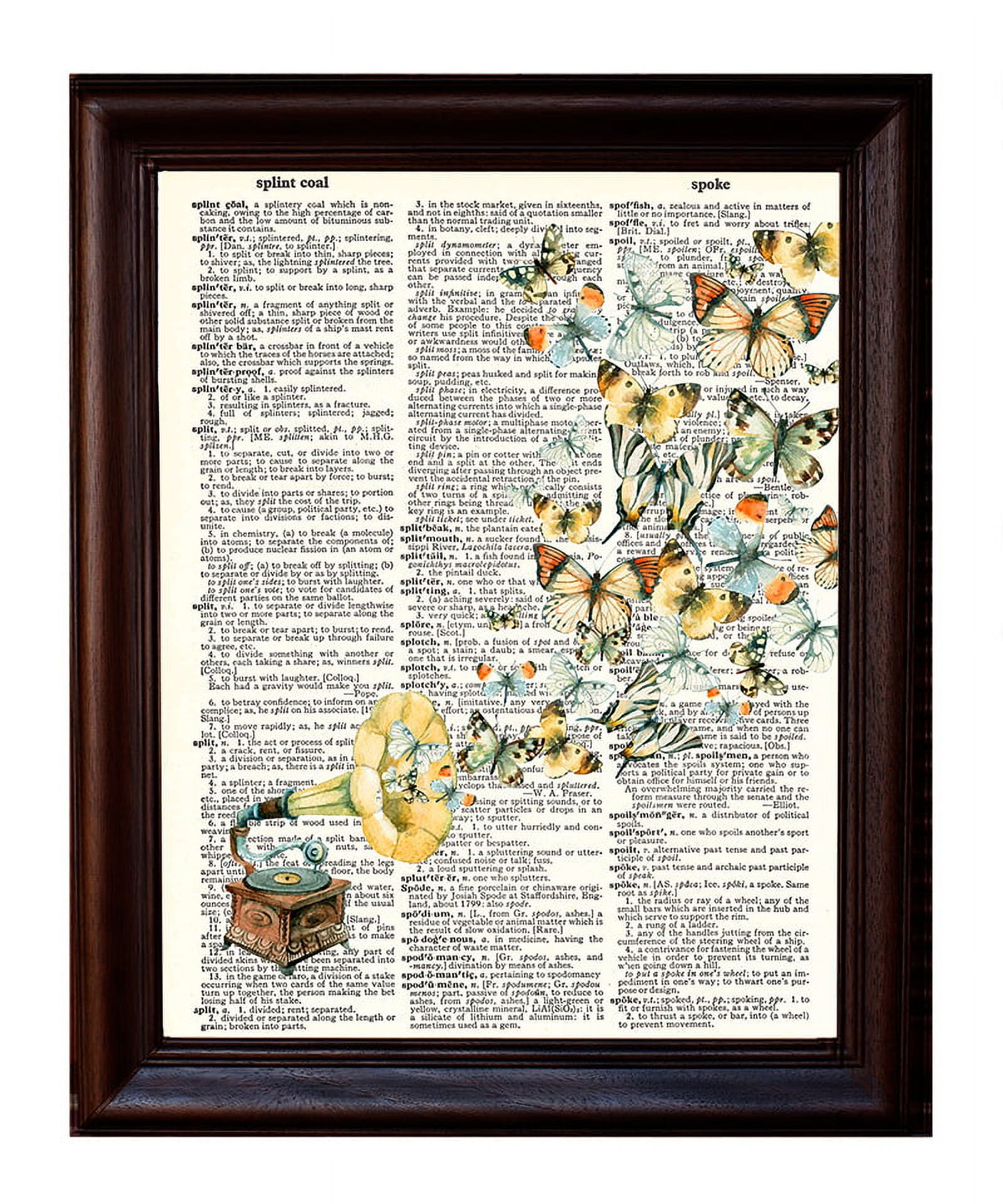 Antique Record Player and Butterflies -Dictionary Art Print Printed On ...