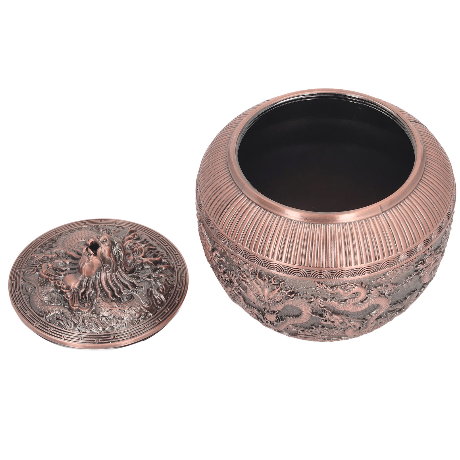 Antique Red Copper Nine-Dragon Tea Canister - 5.9 inch Decorative Metal ...