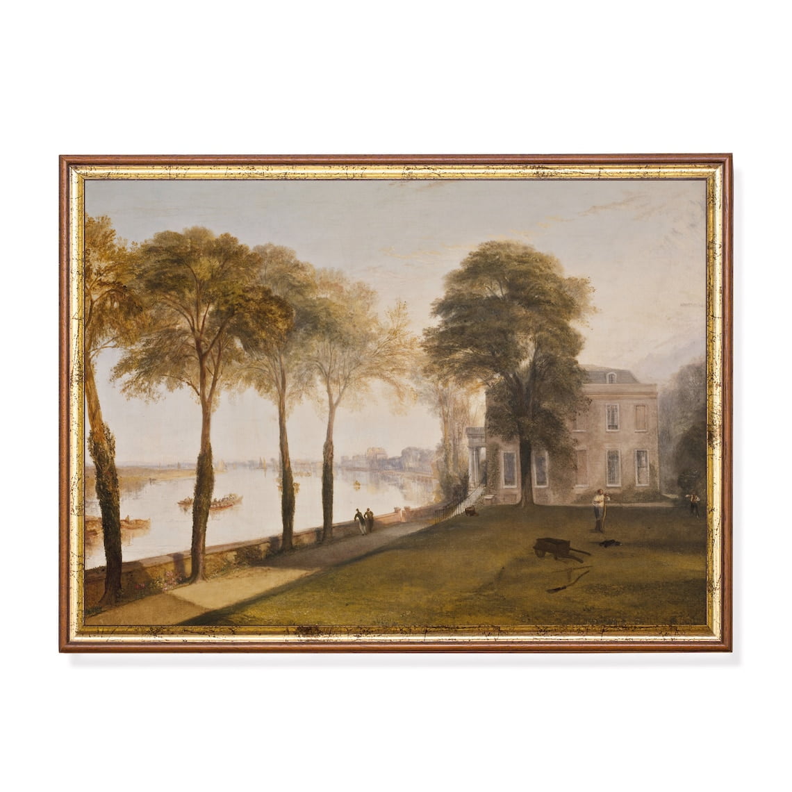 Antique Riverside Estate Manor House, Trees & Boats Home Decor, 12x18 ...