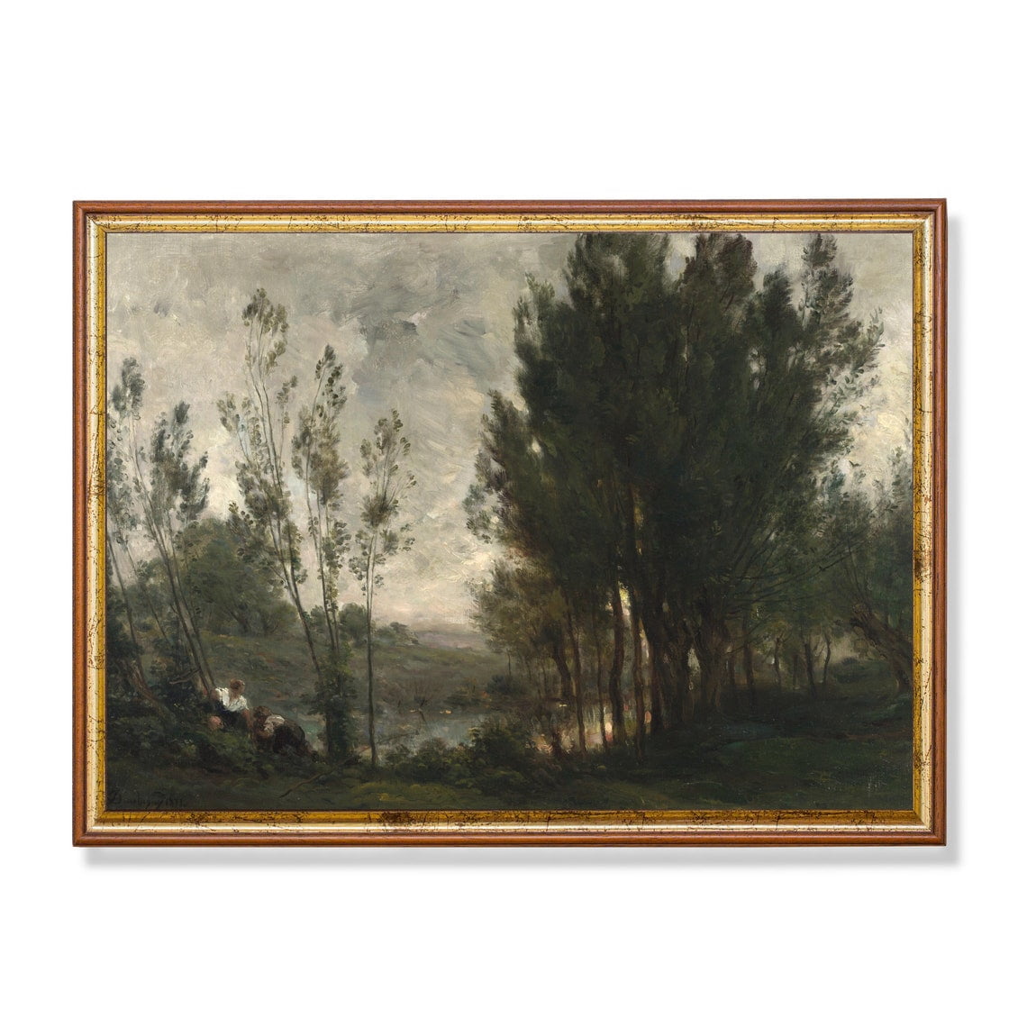 Antique Riverside Landscape Romantic Vintage Nature Scene Unframed ...