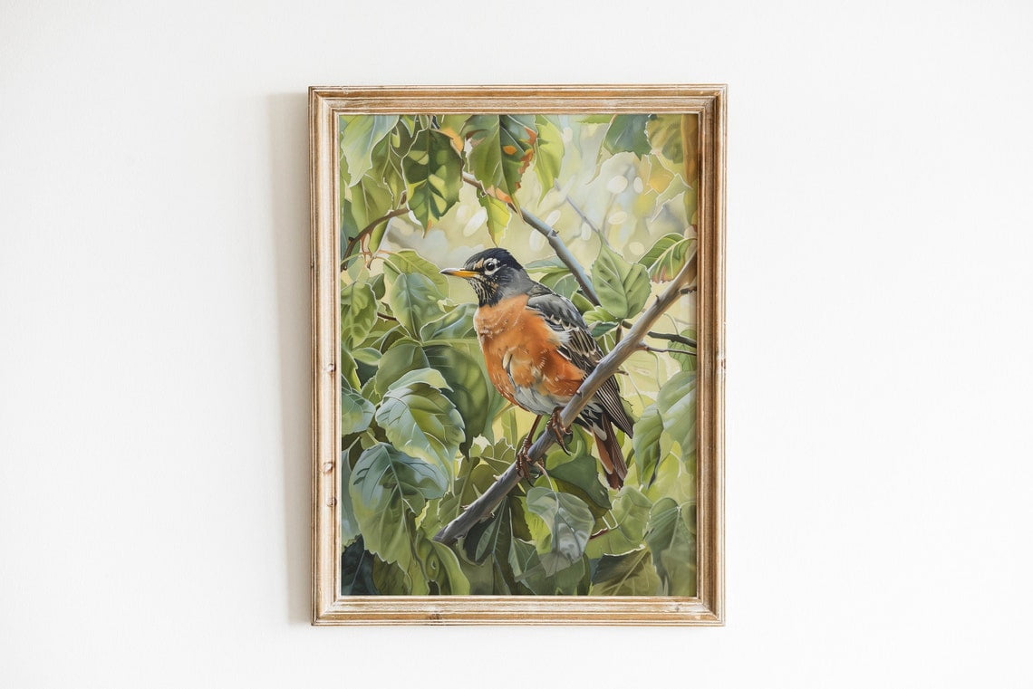 Antique Robin Bird Art poster, Rustic Farmhouse Wall Decor, Nursery ...