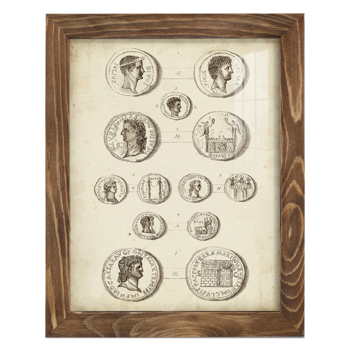 Antique Roman Coins I -Framed Print w/glass-Walnut - Walmart.com