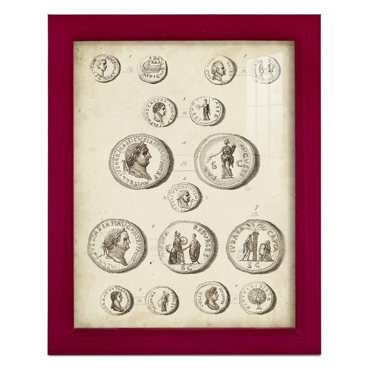 Antique Roman Coins III -Framed Print w/glass-Cherry Red - Walmart.com