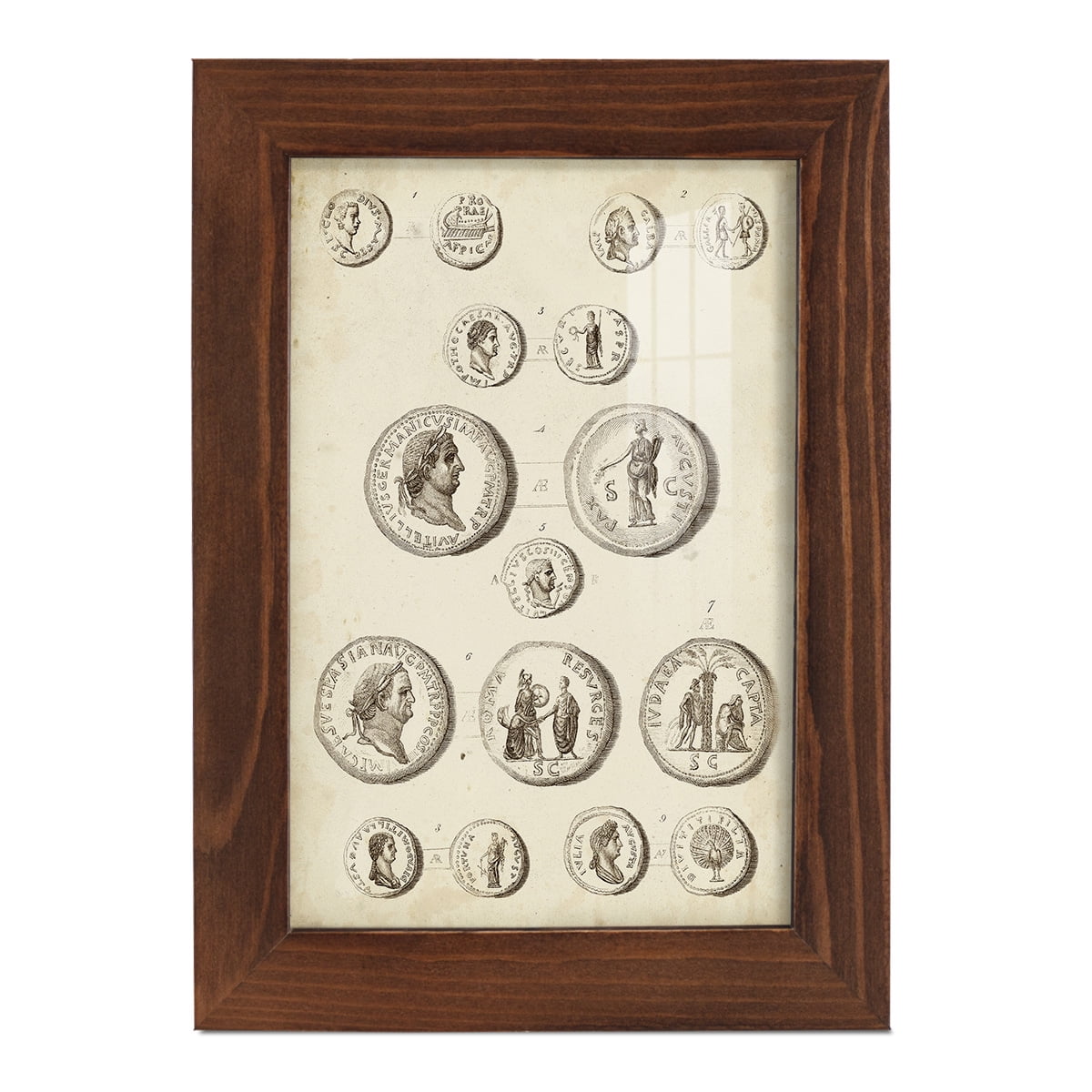 Antique Roman Coins III -Framed Print w/glass-Chestnut - Walmart.com