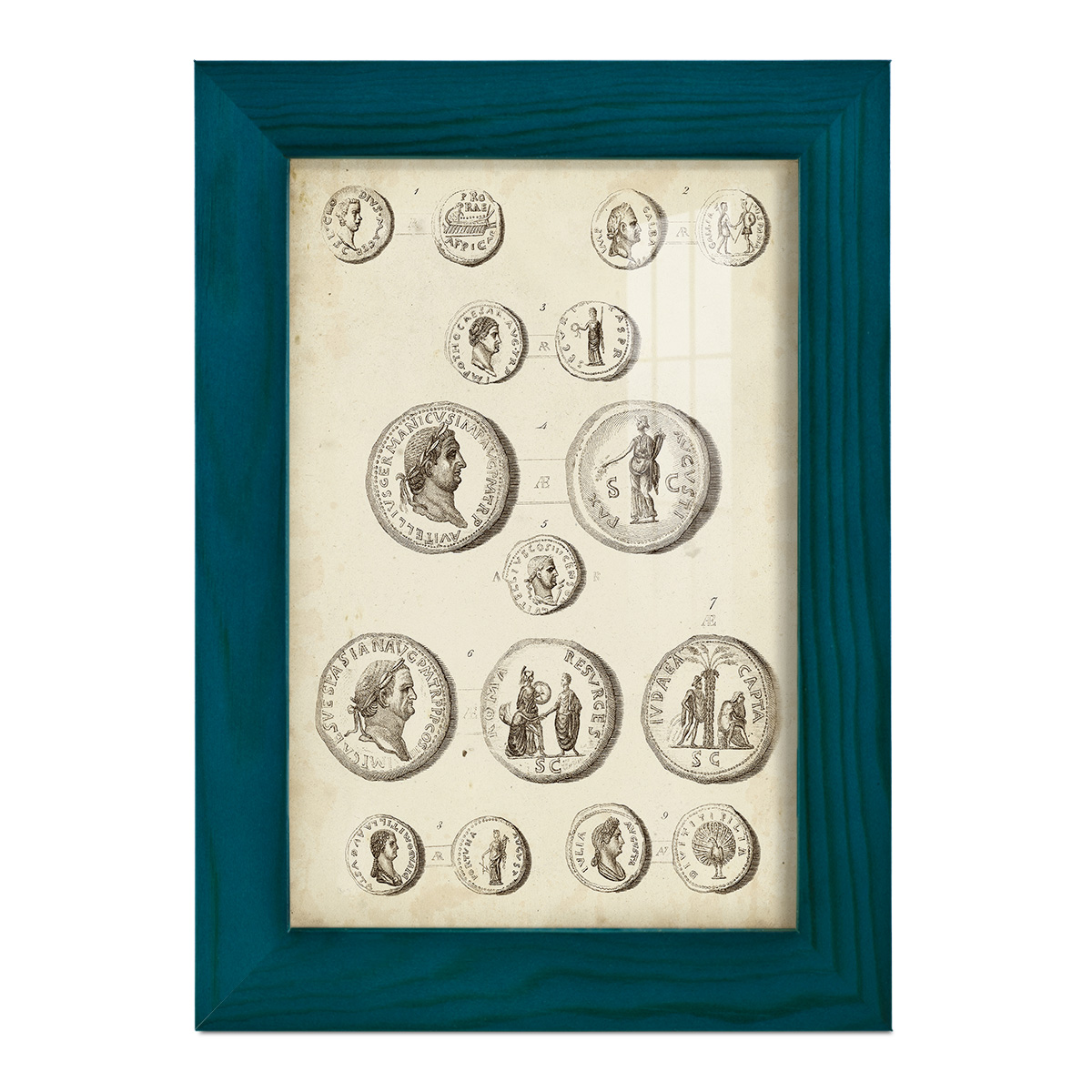 Antique Roman Coins III -Framed Print w/glass-Ocean Blue - Walmart.com