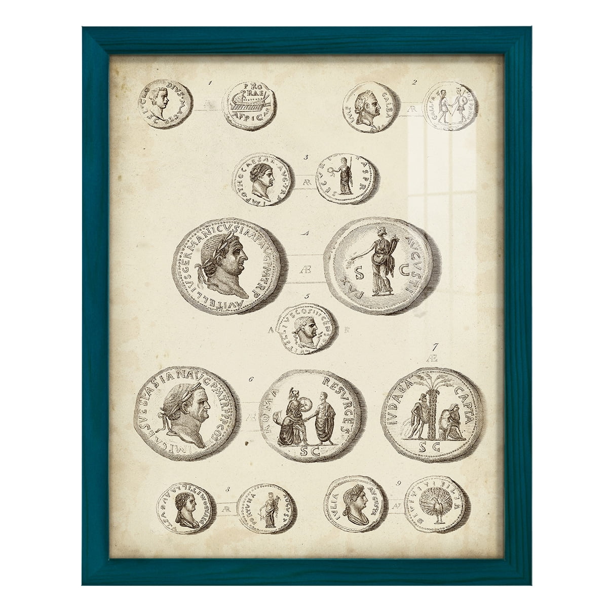 Antique Roman Coins III -Framed Print w/glass-Ocean Blue - Walmart.com