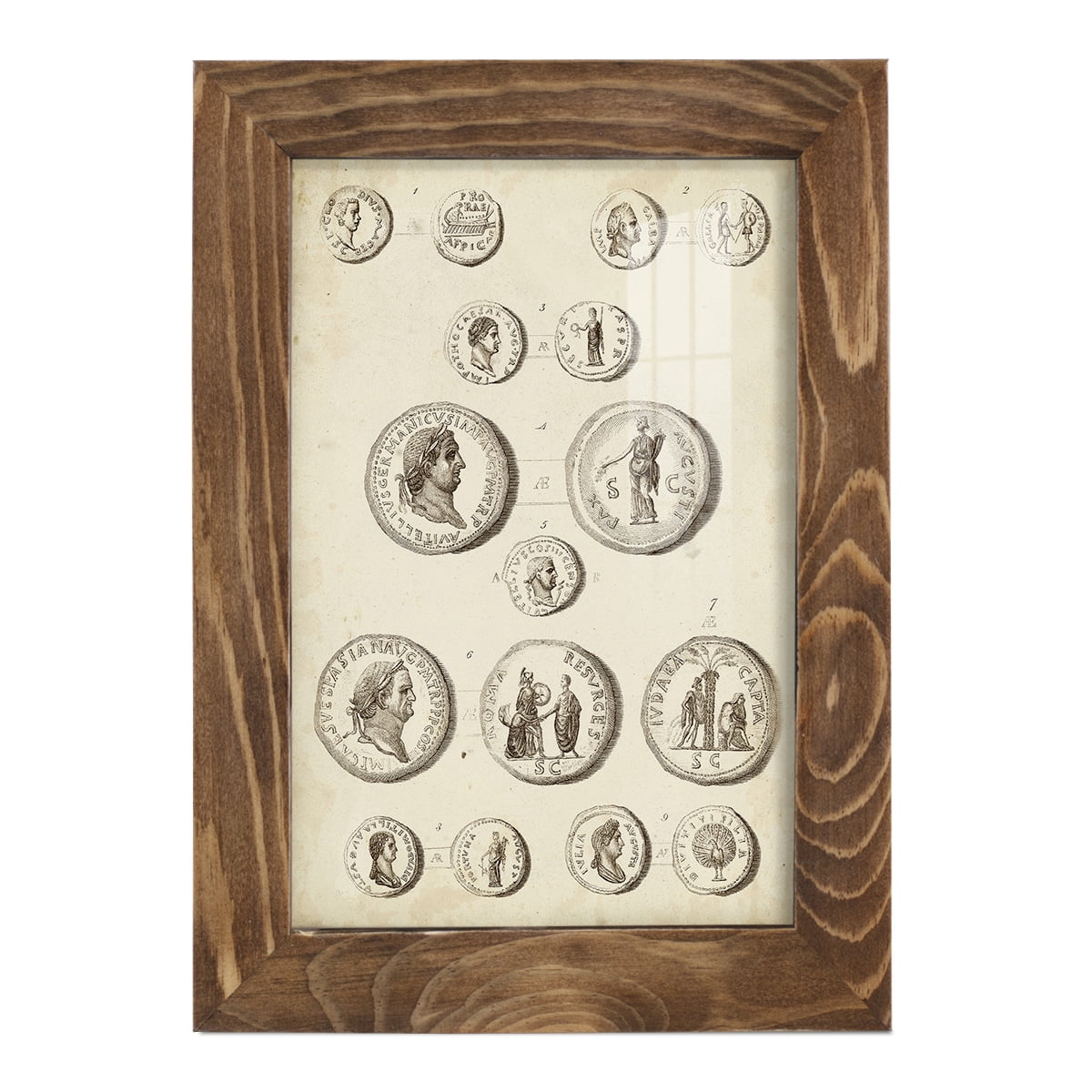 Antique Roman Coins III -Framed Print w/glass-Walnut - Walmart.com