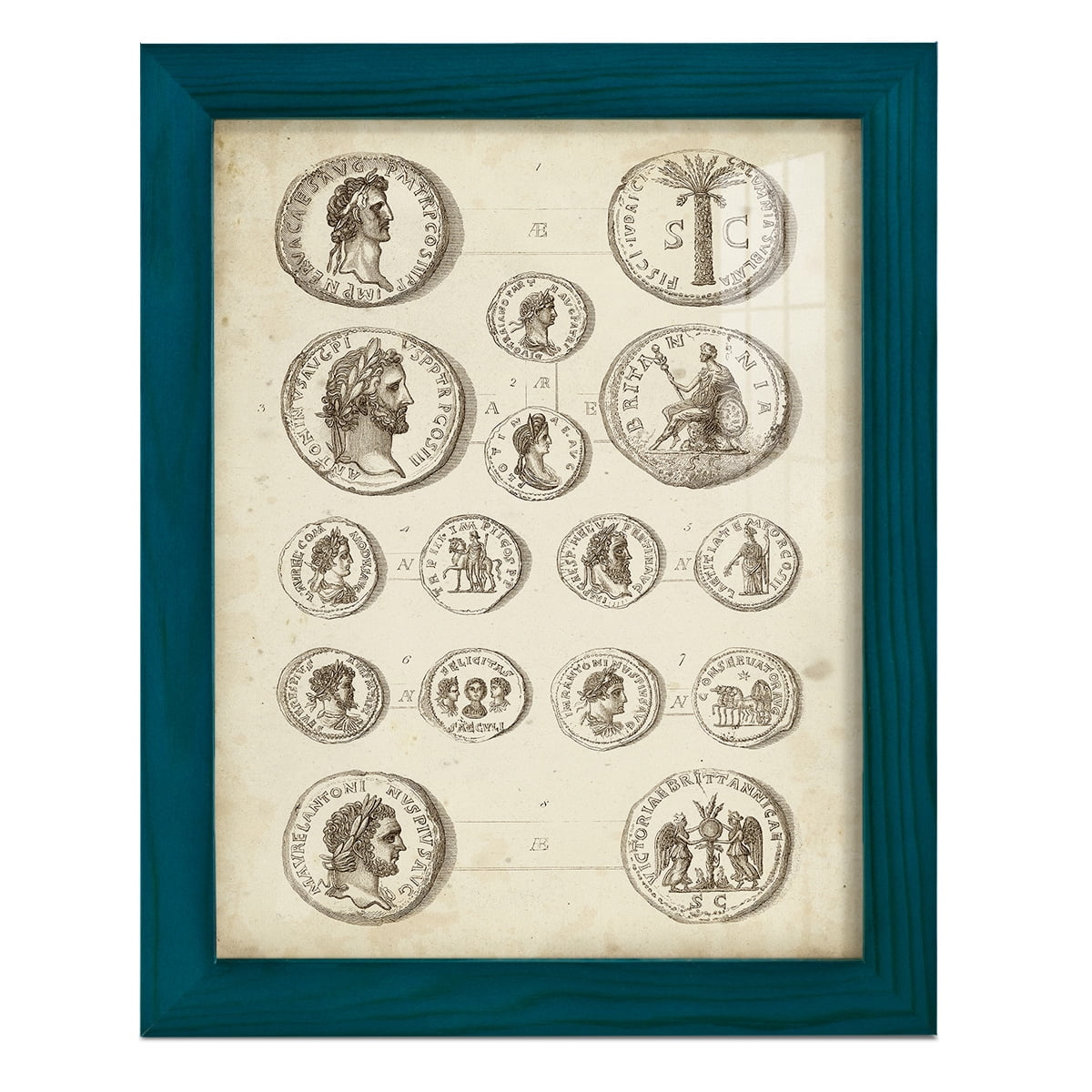 Antique Roman Coins IV -Framed Print w/glass-Ocean Blue - Walmart.com