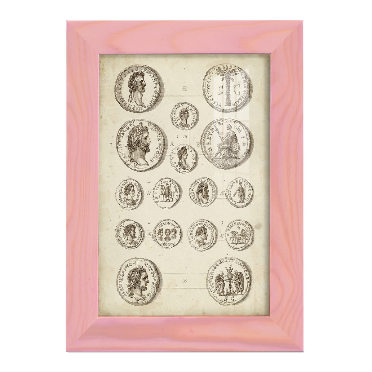 Antique Roman Coins IV -Framed Print w/glass-Sunset Pink - Walmart.com
