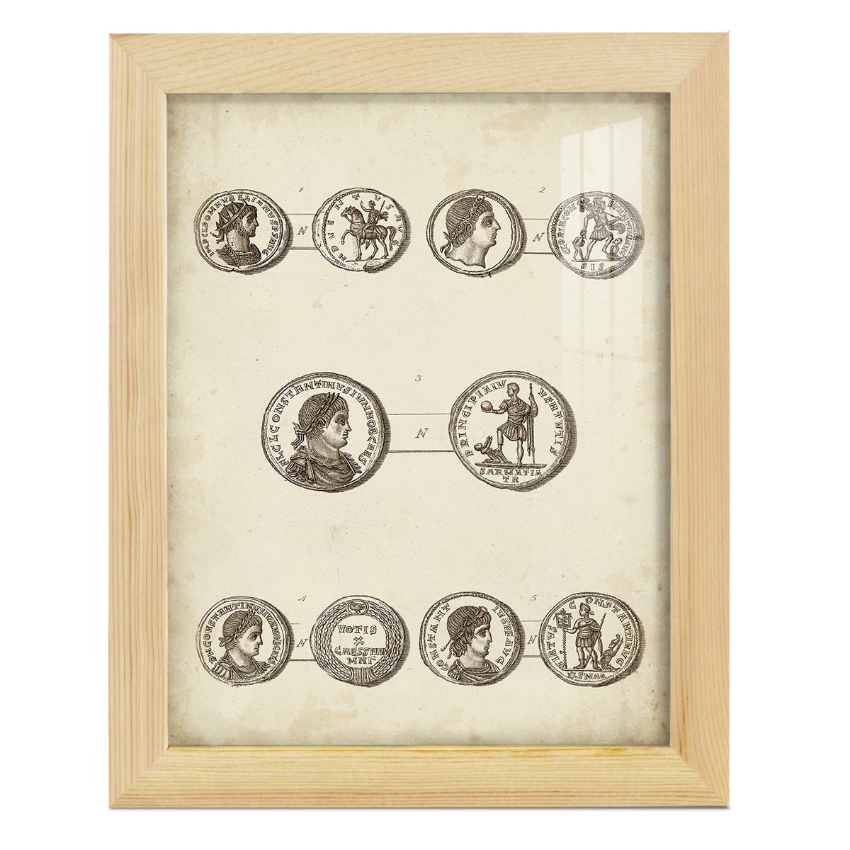 Antique Roman Coins V -Framed Print w/glass-Natural Wood - Walmart.com