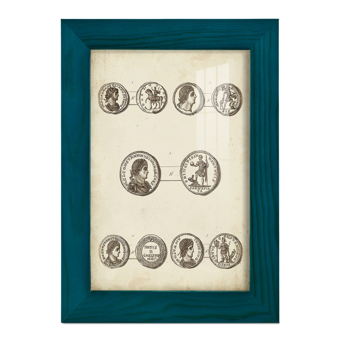 Antique Roman Coins V -Framed Print w/glass-Ocean Blue - Walmart.com