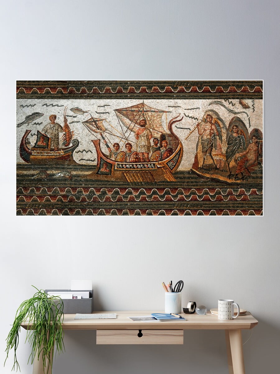 Antique Roman Mosaics Odyssey ,Ulysses Sailing With Vessel, Resistant ...