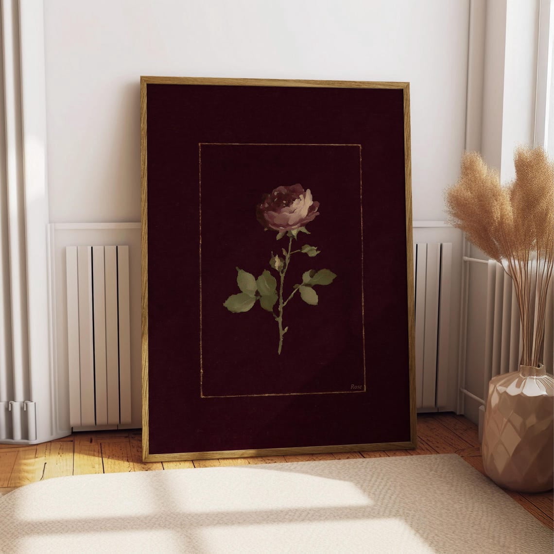 Antique Rose Art Print, Gothic Floral Poster, Moody Burgundy Wall Decor ...