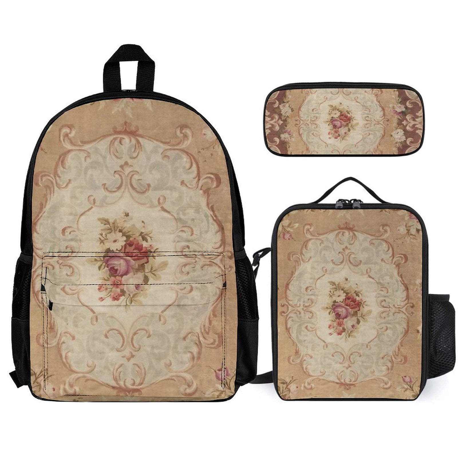 Antique Rose Floral French Aubusson Backpack Set Lightweight Backpack ...