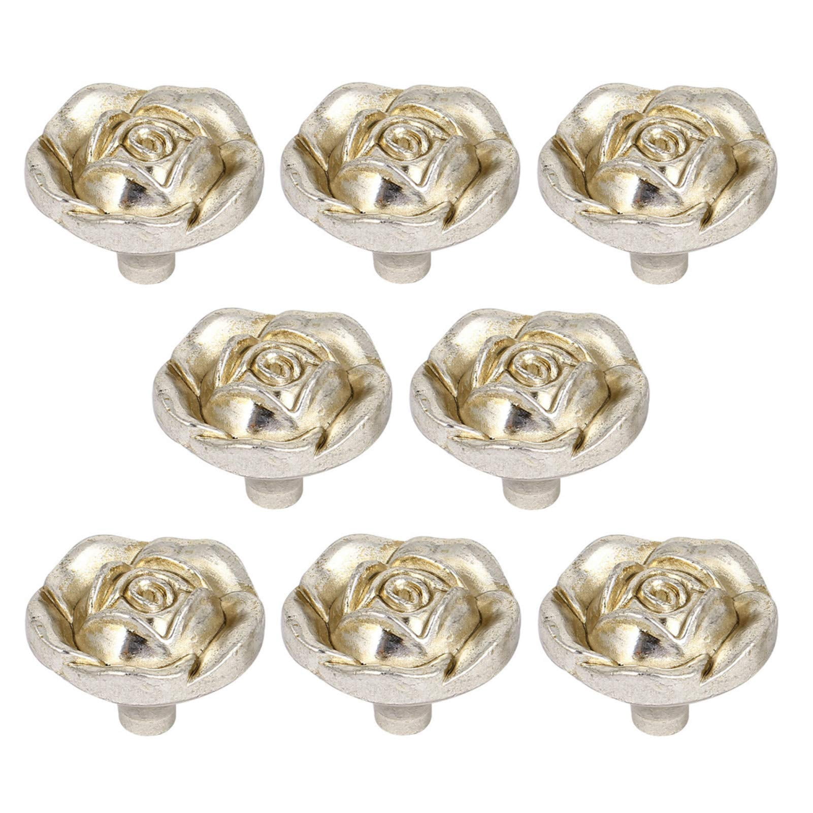 Antique Rose Flower Cabinet Knobs, Zinc Alloy White Drawer Pull Handles ...