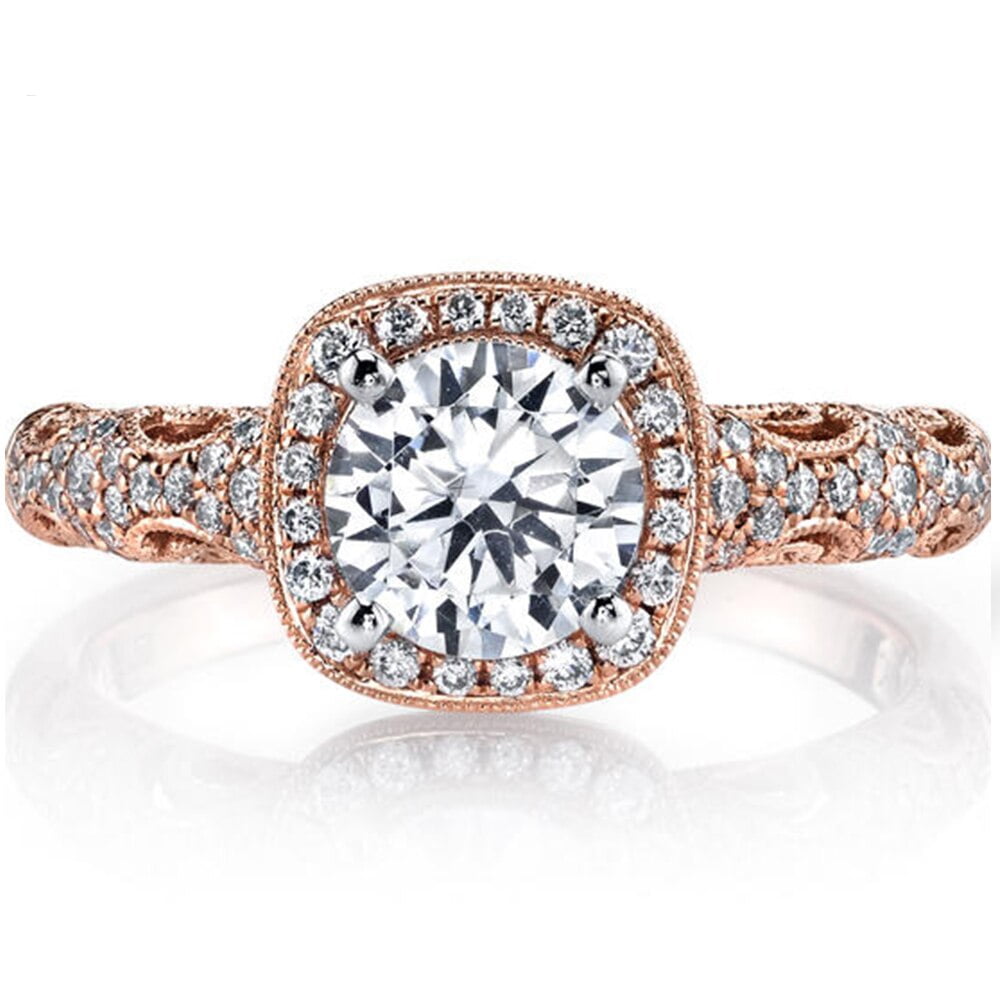 Antique Round Cut Real Diamond Engagement Ring in 10k Rose Gold ...