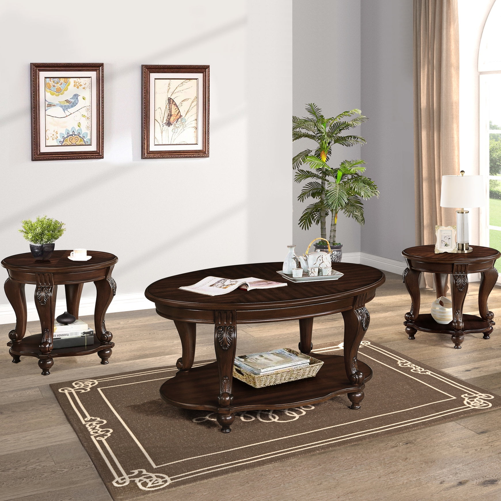 Antique Round End Table+Solid Rubber Wood Feet”-“Living Room Use+Avoid ...