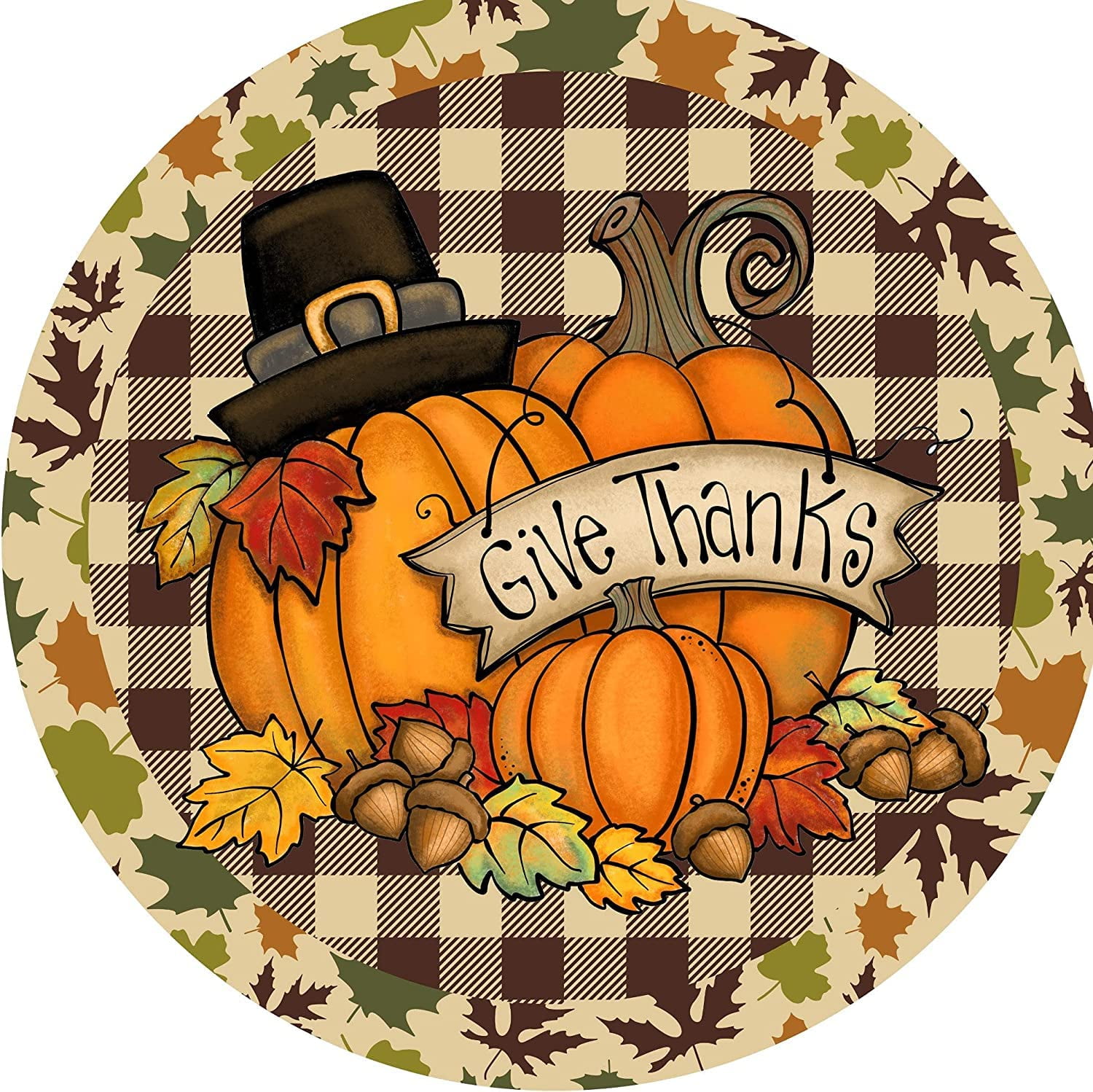 Antique Round Tin Sign Give Thanks Wreath Sign Autumn Wreath Sign Wall ...