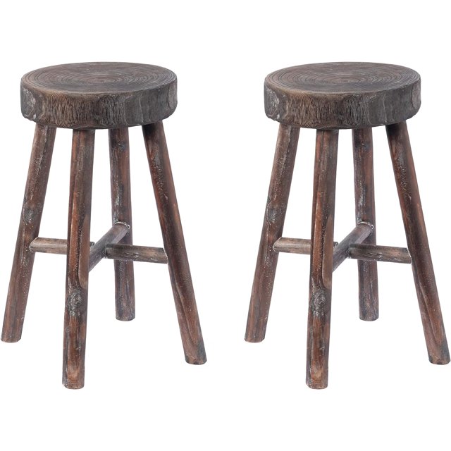 Antique Round Wooden Chair Log Cabin Stools Set of 2 - Walmart.com