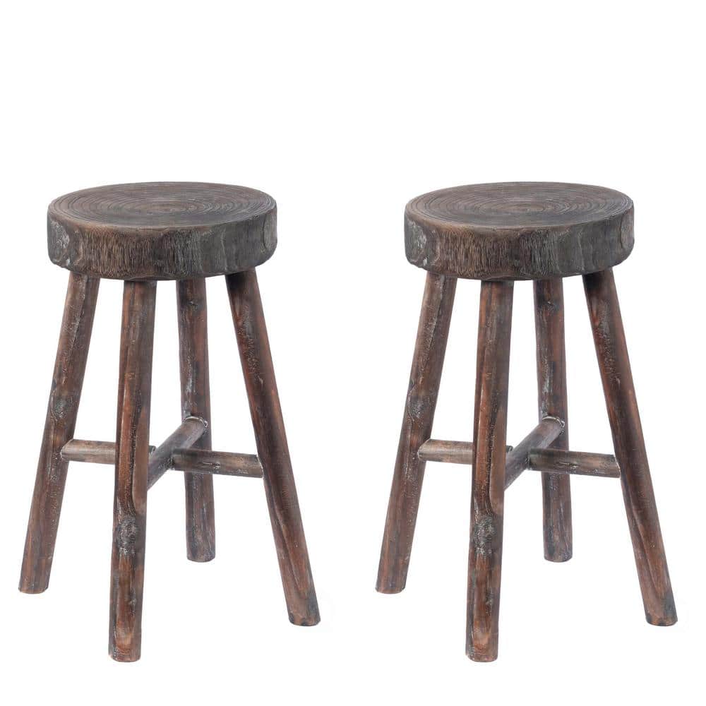 Antique Round Wooden Chair Log Cabin Stools Set of 2 - Walmart.com
