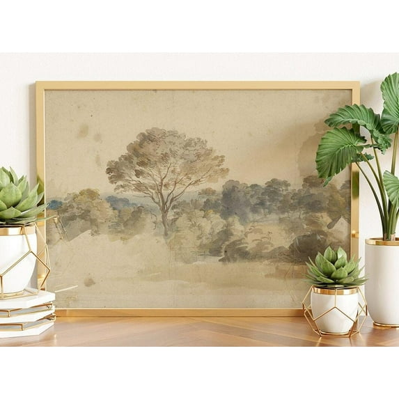Antique Rustic Landscape, Vintage Neutral Wall Art, Landscape Art ...