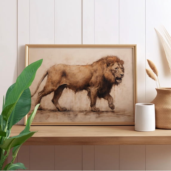 Antique Rustic Minimal Lion Still Life Safari Man Cave Decor Animal ...