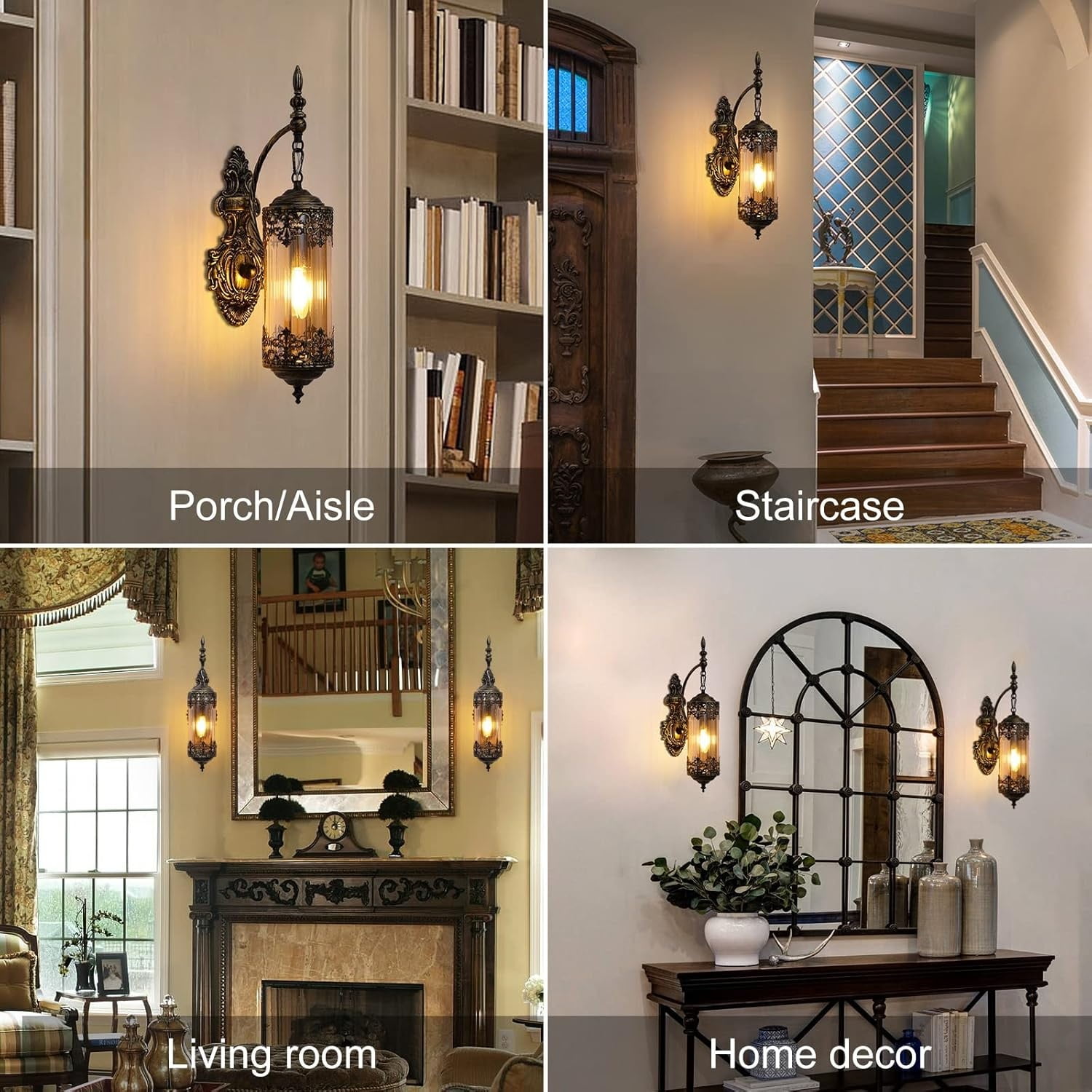 Antique Rustic Wall Sconce with Amber Glass Mini Vintage Gothic Wall ...