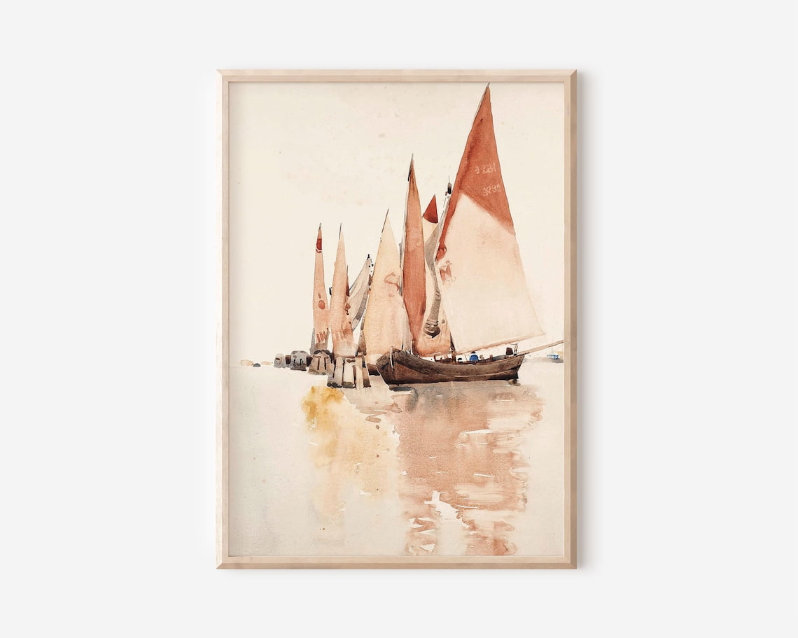 Antique Sailboat Seascape Vintage Coastal Poster Unframed Paper Print ...