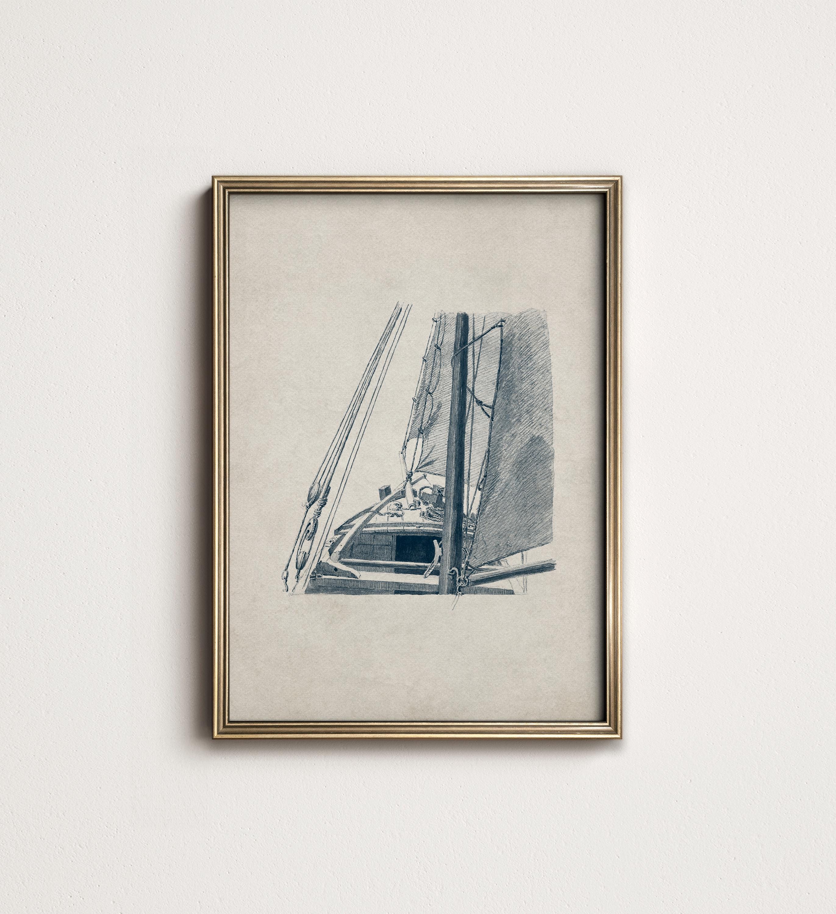 Antique Sailboat Sketch Print: Navy Blue Nautical Printable Art Sk1-143 ...