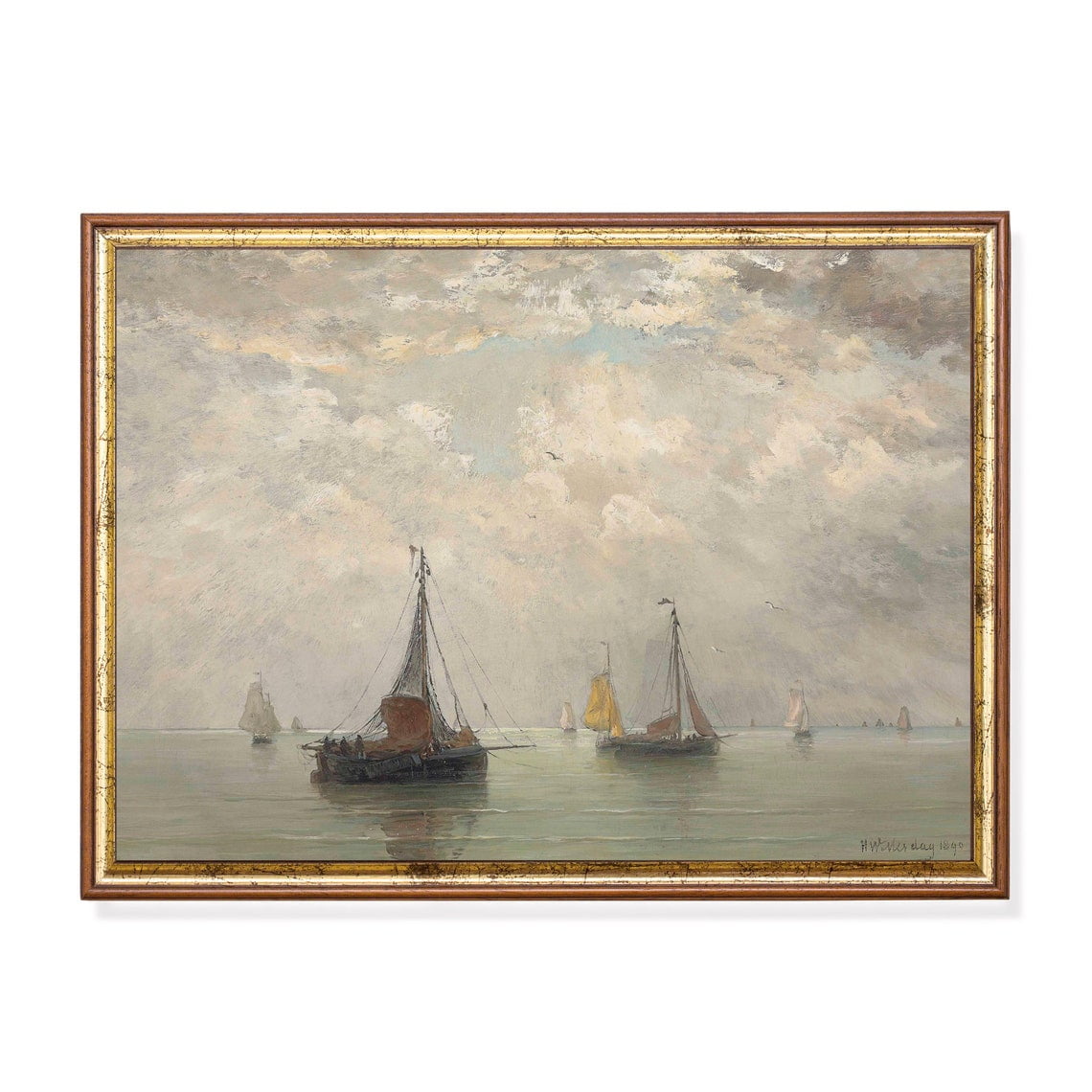 Antique Sailing Ship Seascape Poster, Muted Ocean Art UNFRAMED Poster ...