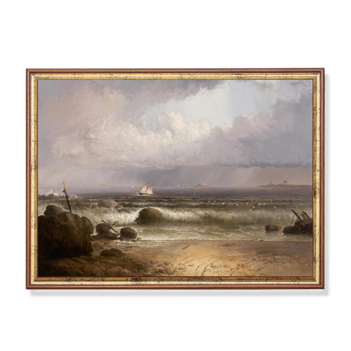 Antique Seascape Poster Sailing Ship On Stormy Waves Home Decor, 12x18 ...