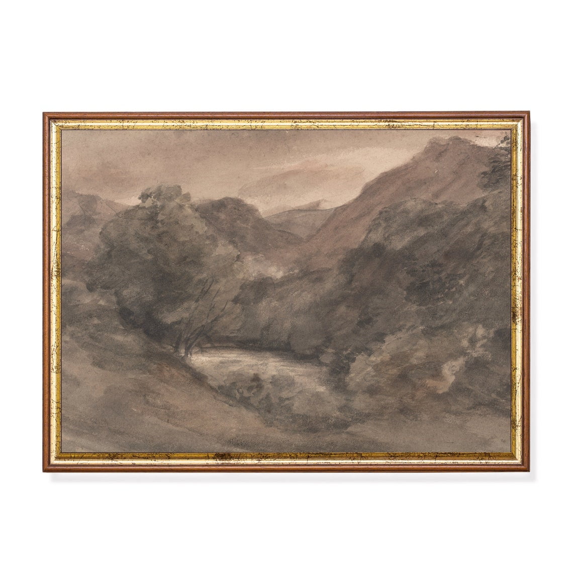 Antique Sepia Mountain Valley Poster Rustic Landscape Home Decor, 16x24 ...