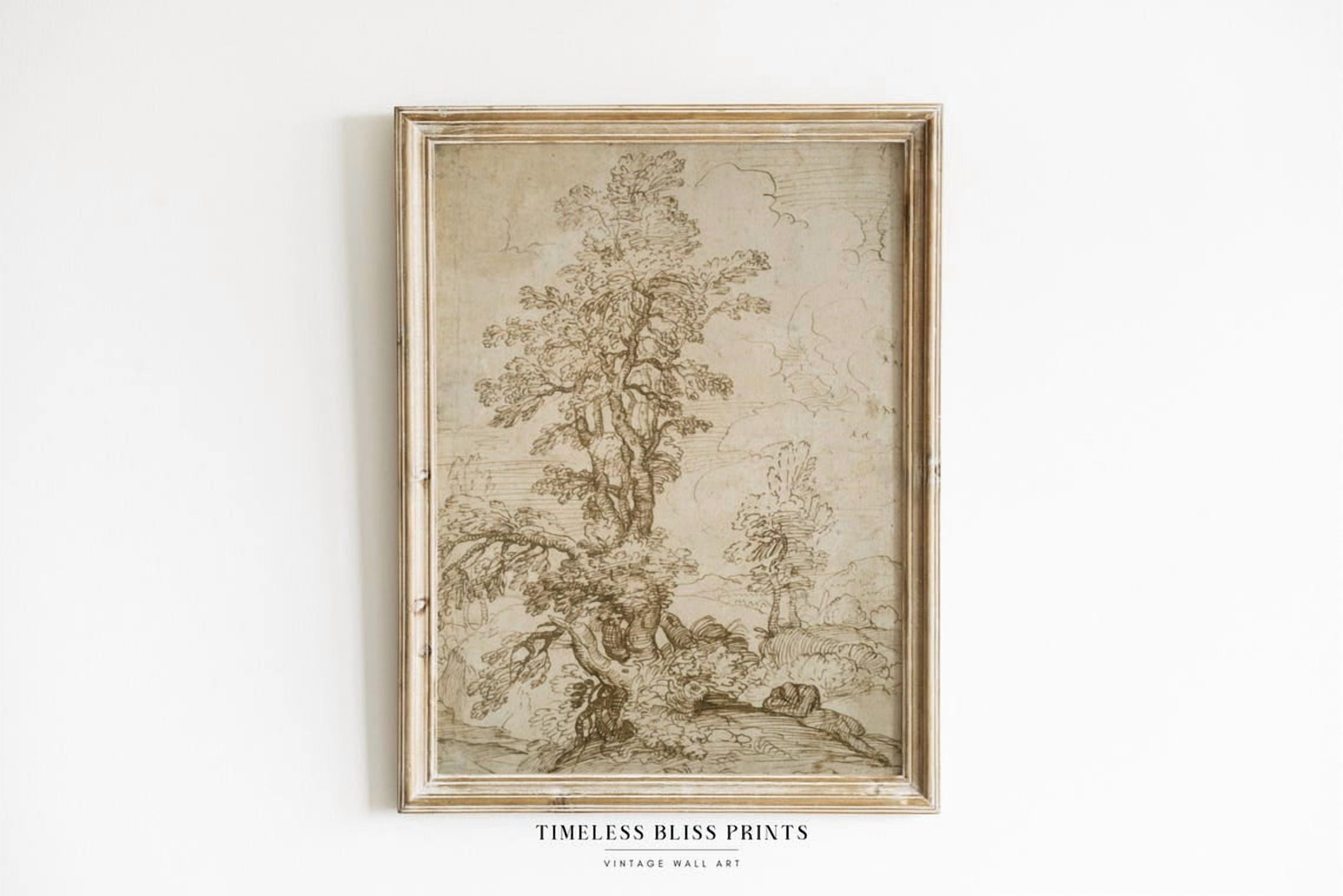 Antique Sepia Tree Drawing Printable Art Antique Paper Tree Sketch ...
