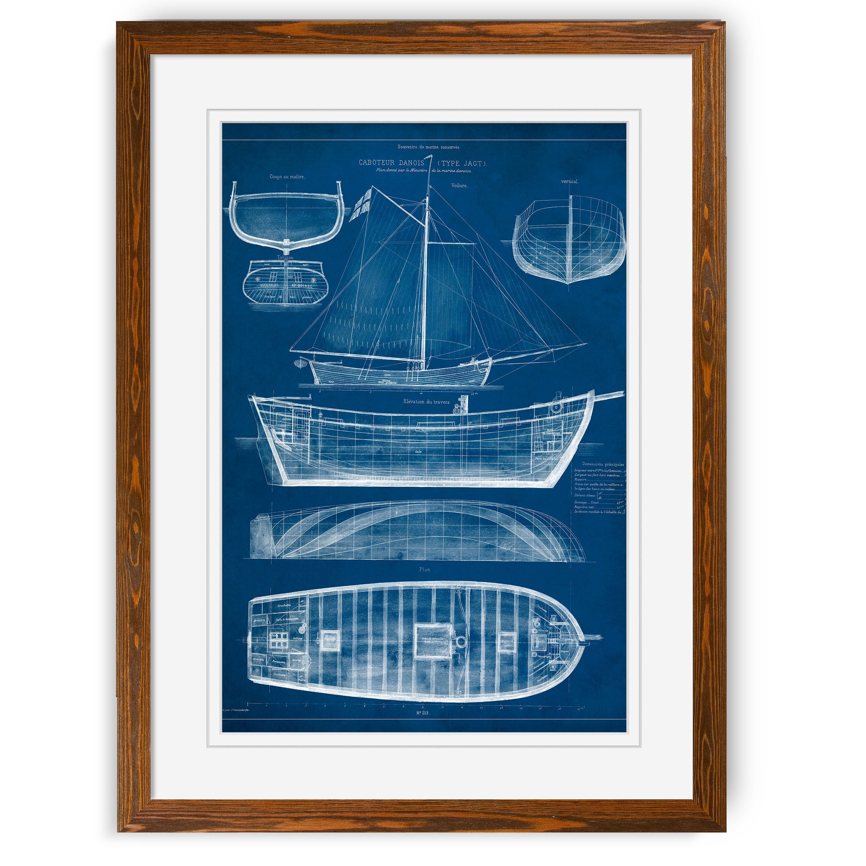 Antique Ship Blueprint II - Barnwood Framed Print - 18 x 24 - Maple ...