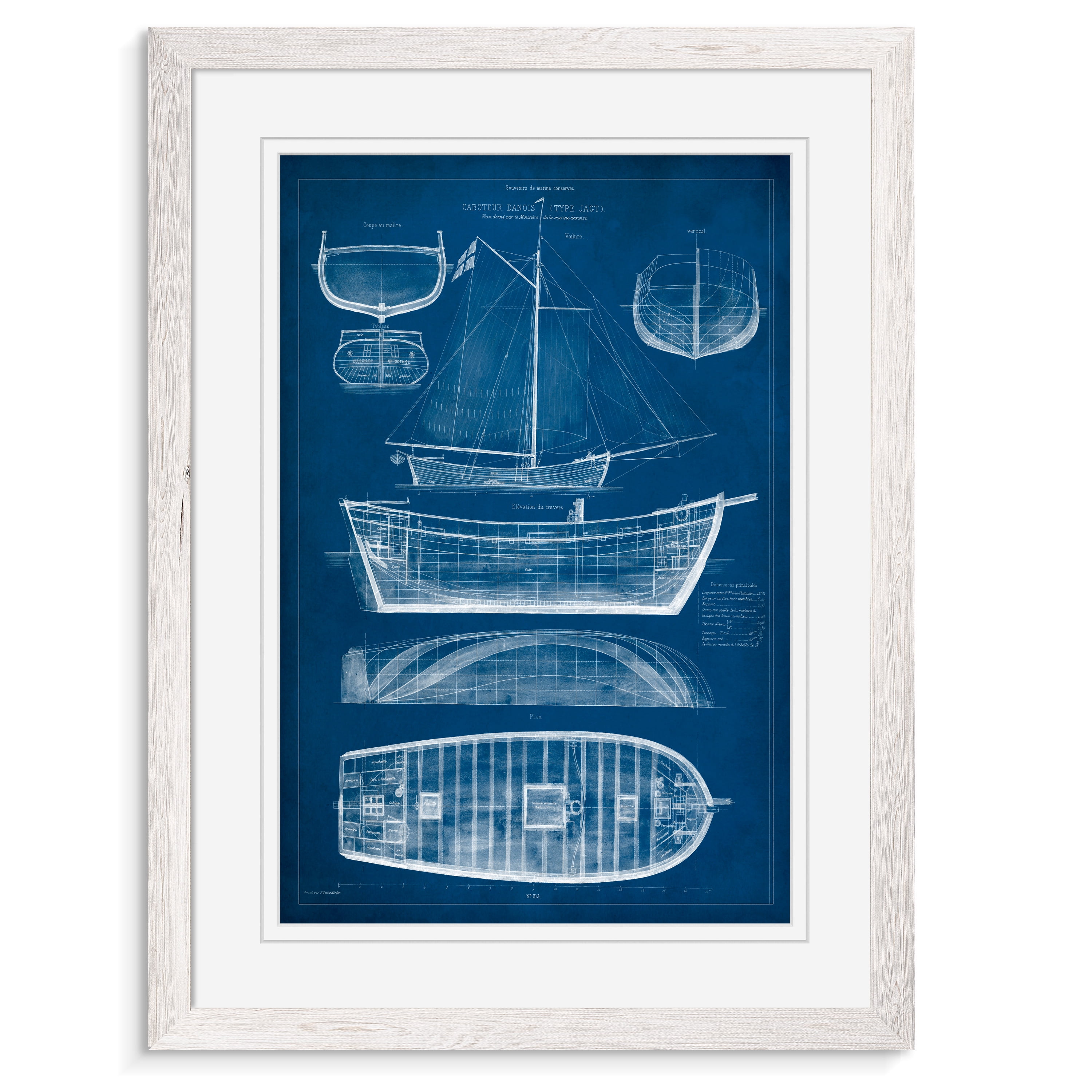 Antique Ship Blueprint II - Barnwood Framed Print - 18 x 24 - White ...
