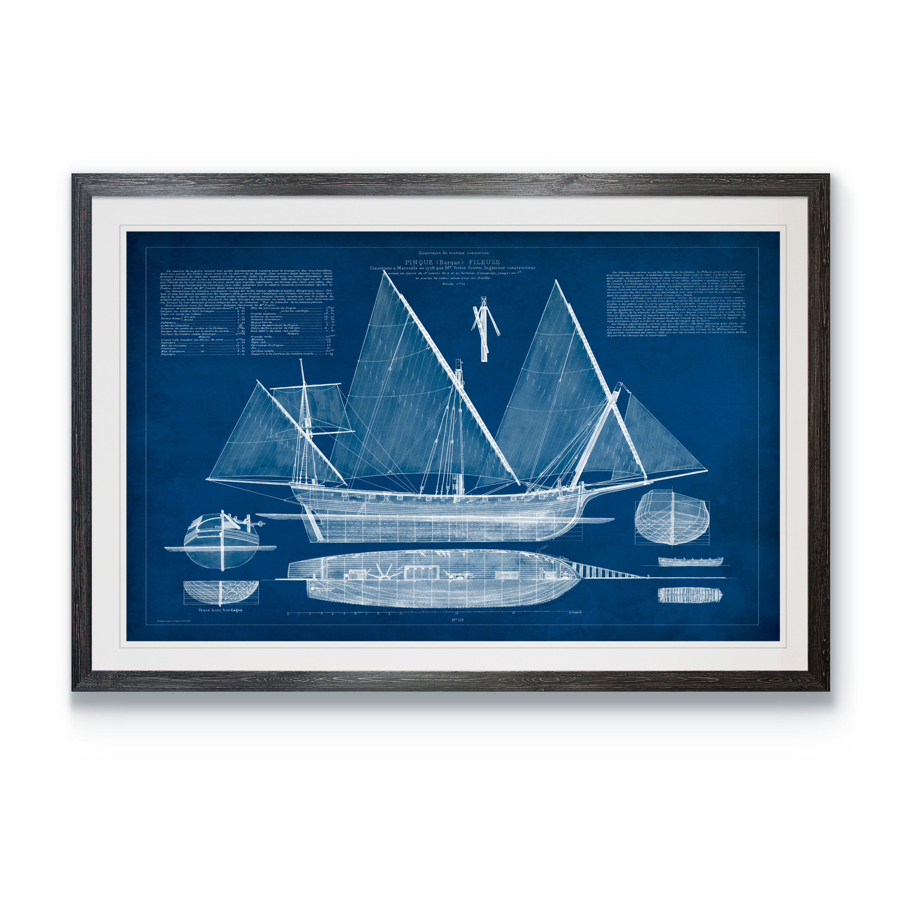 Antique Ship Blueprint III - Barnwood Framed Print - 17 x 20 - Black ...