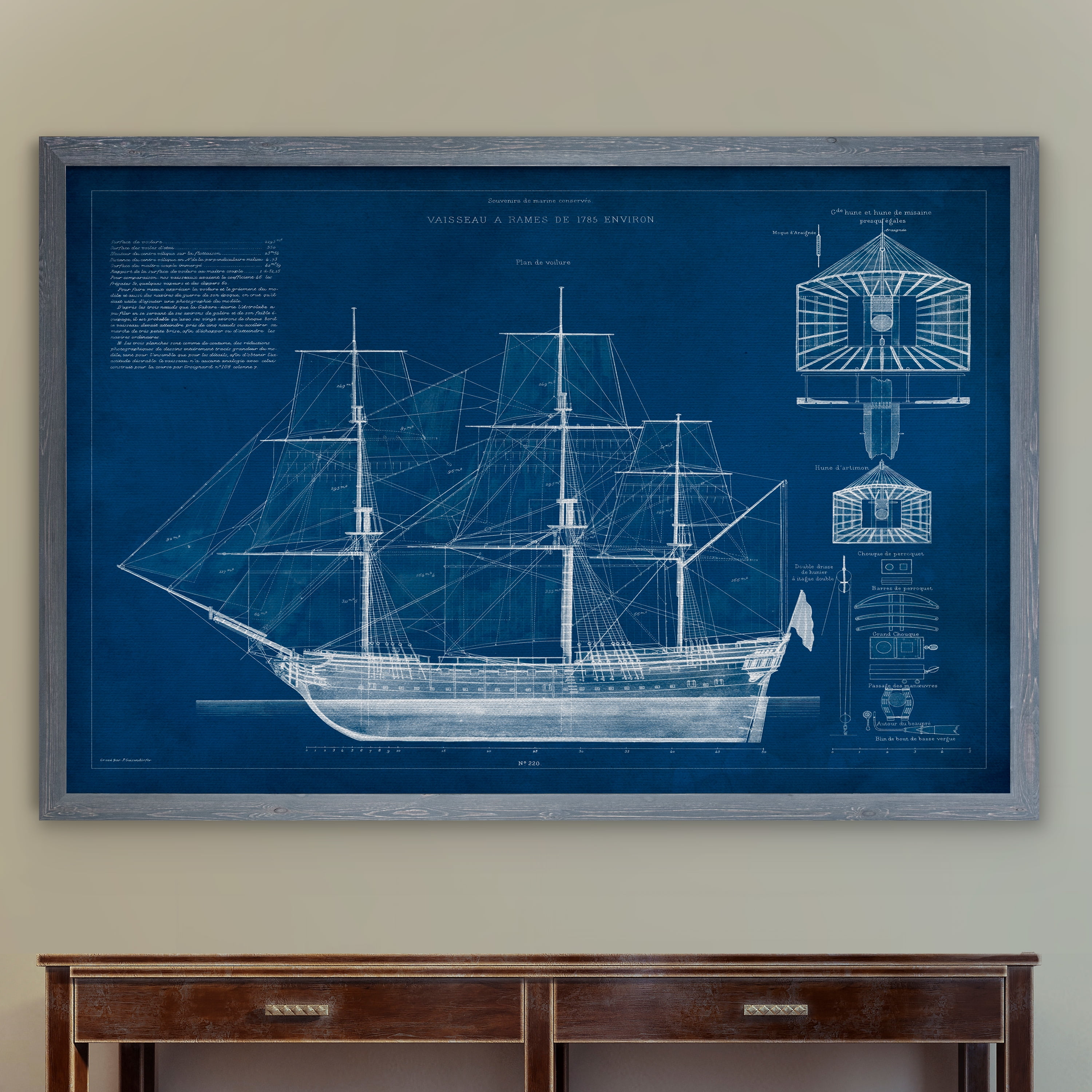 Antique Ship Blueprint IV - Barnwood Framed Canvas - 18 x 24 - Grey ...
