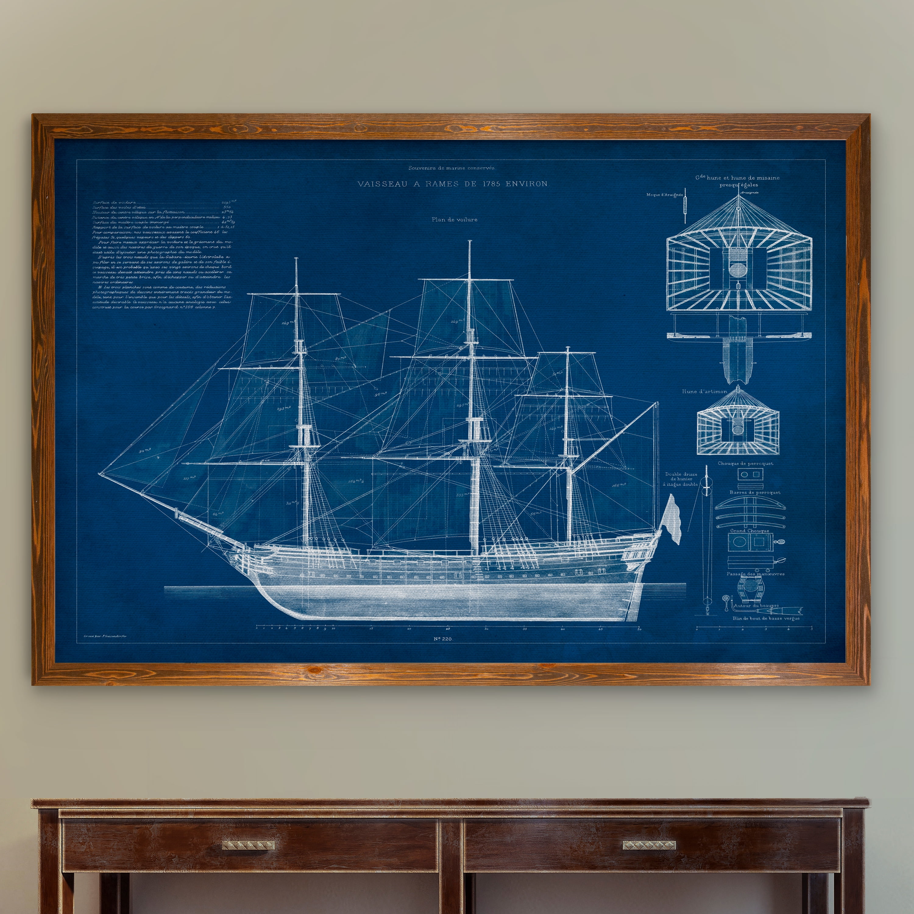 Antique Ship Blueprint IV - Barnwood Framed Canvas - 18 x 24 - Maple ...