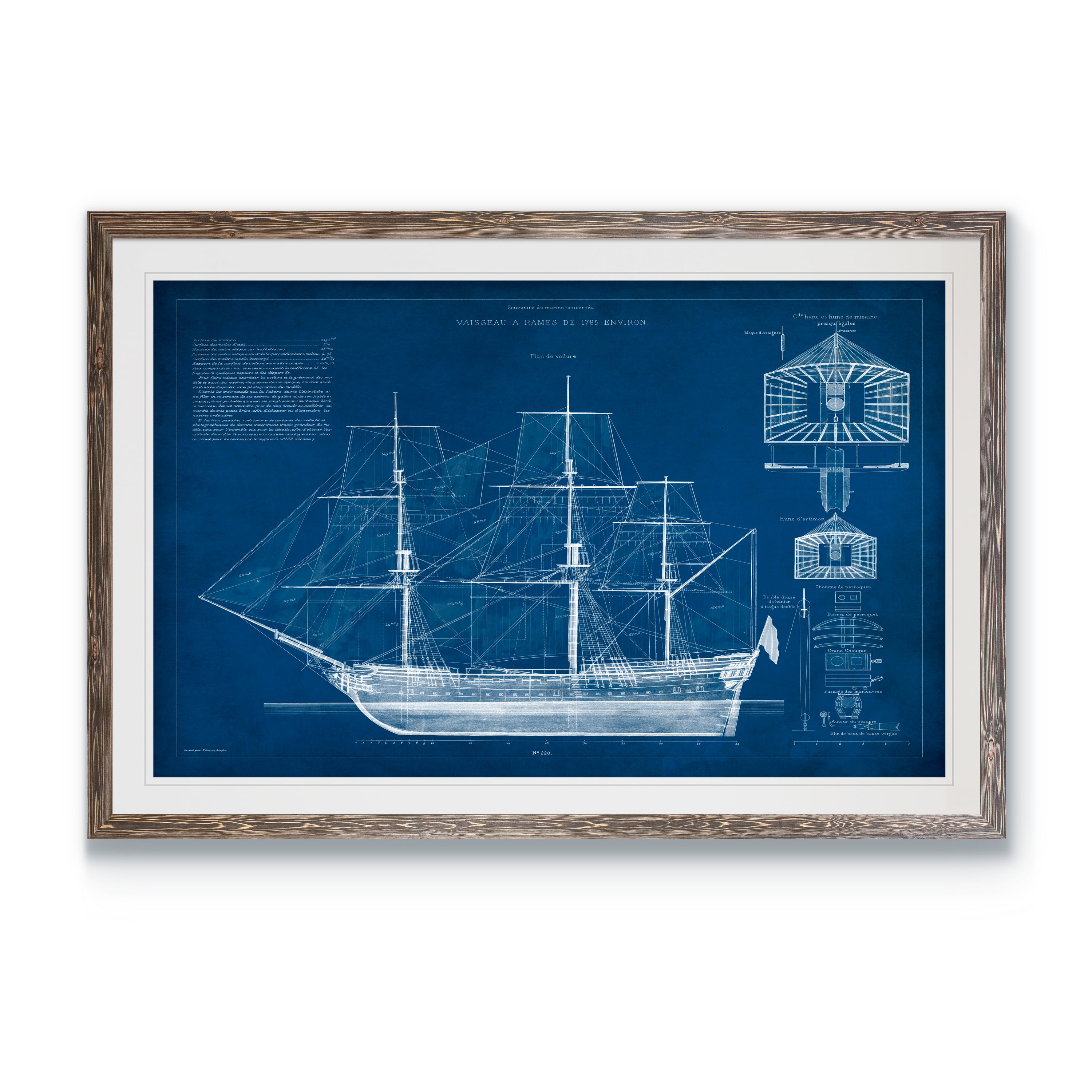 Antique Ship Blueprint IV - Barnwood Framed Print - 17 x 20 - Walnut ...