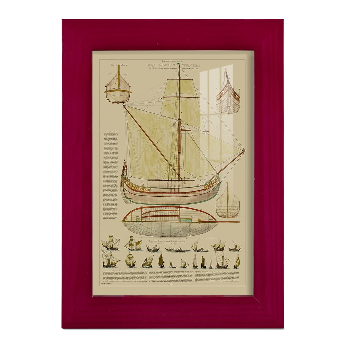 Antique Ship Plan I -Framed Print w/glass-Cherry Red - Walmart.com