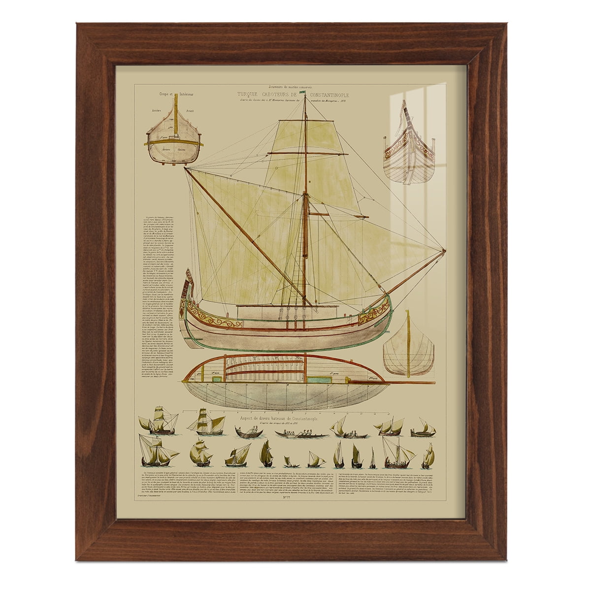 Antique Ship Plan I -Framed Print w/glass-Chestnut - Walmart.com