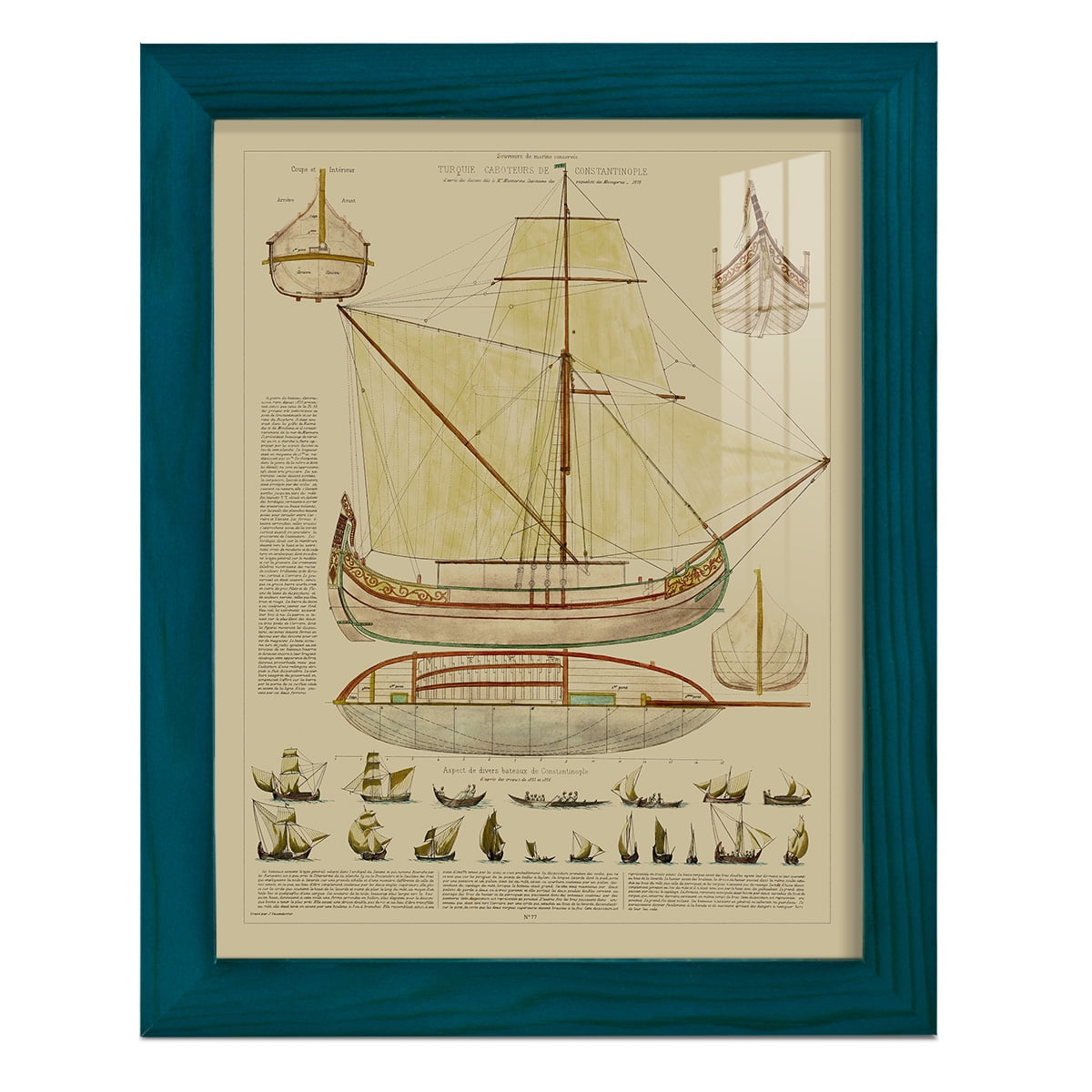 Antique Ship Plan I -Framed Print w/glass-Ocean Blue - Walmart.com