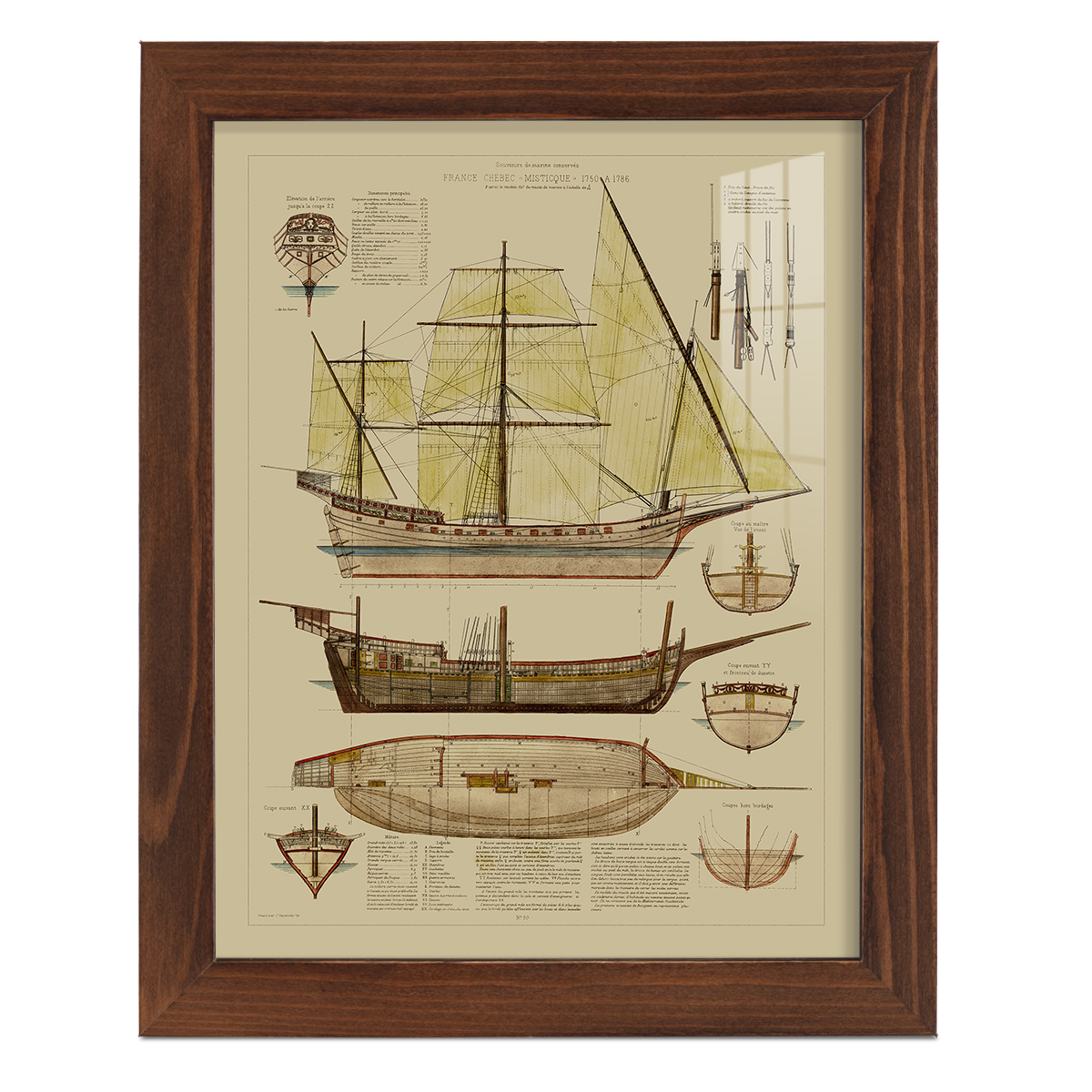 Antique Ship Plan II -Framed Print w/glass-Chestnut - Walmart.com