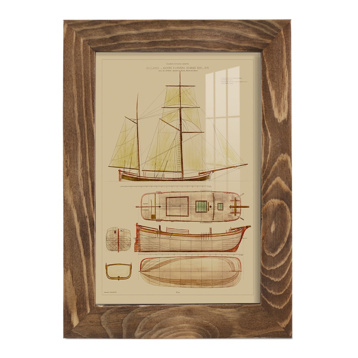 Antique Ship Plan IV -Framed Print w/glass-Walnut - Walmart.com