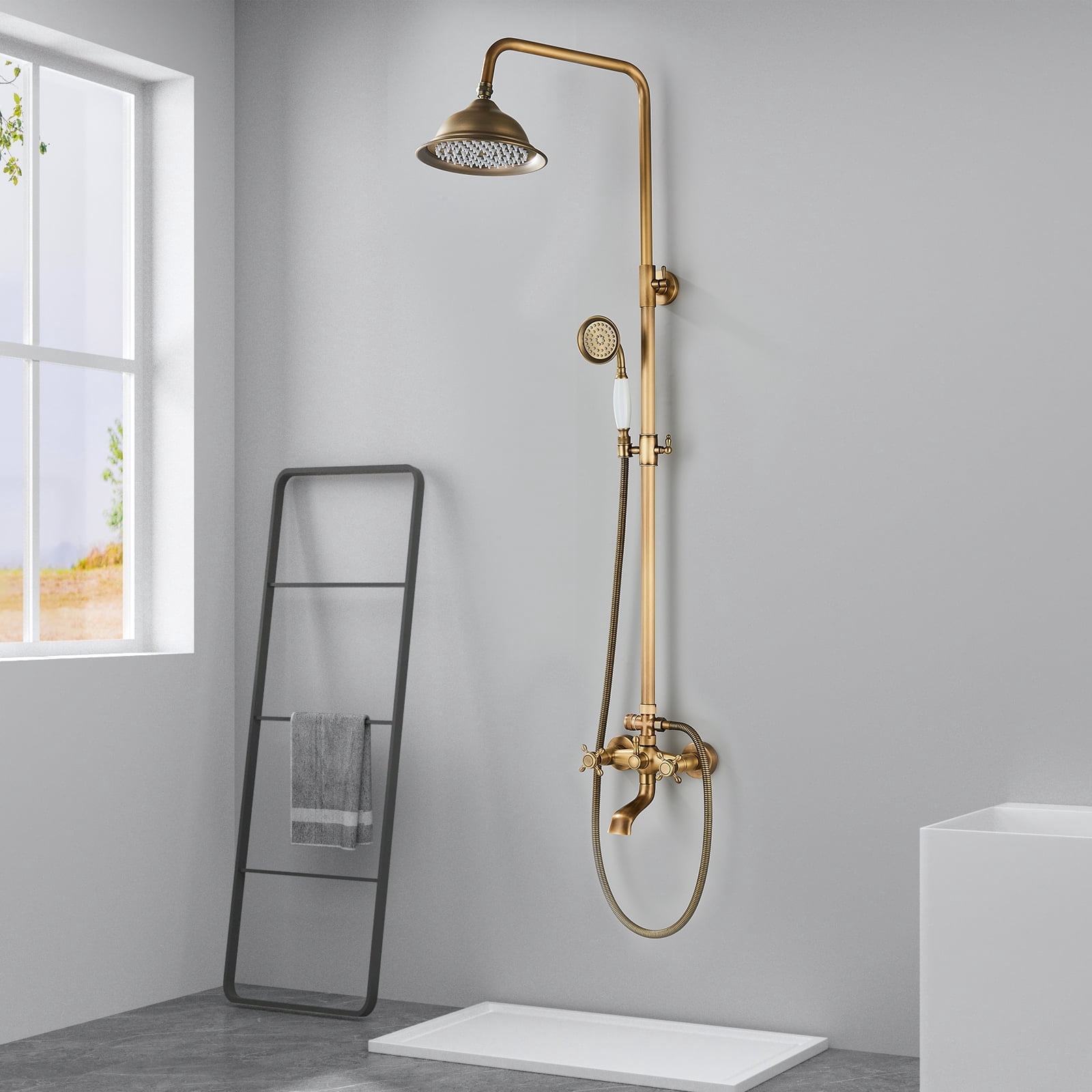 Cesinkin Antique Shower Faucet Set, 8 Inch Rainfall Shower Head, Wall ...