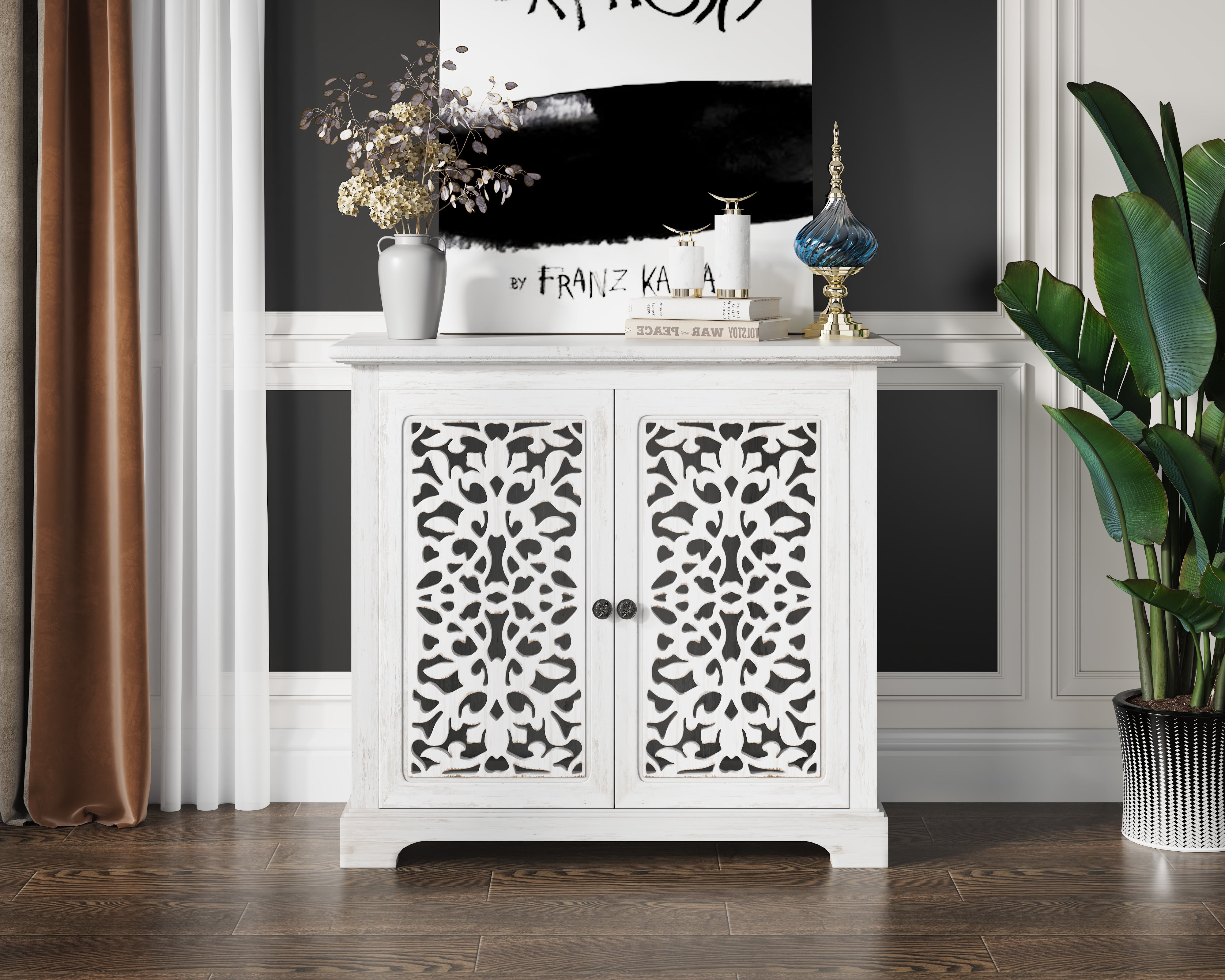 Antique Sideboard Storage Cabinet, Vintage Accent Cabinet, 2 carving ...